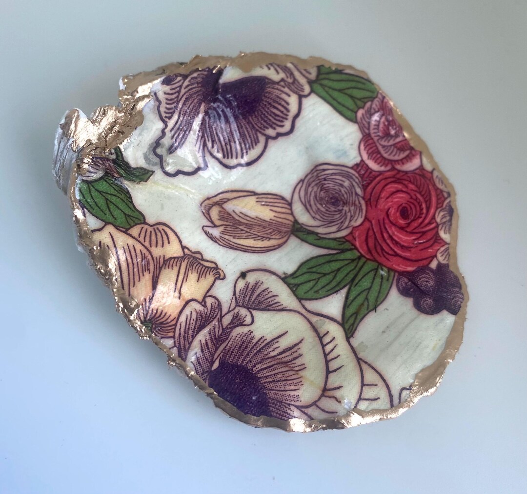 Floral Design Oyster Ring Dish | Oyster Jewelry Dish | Shell Ring Dish ...