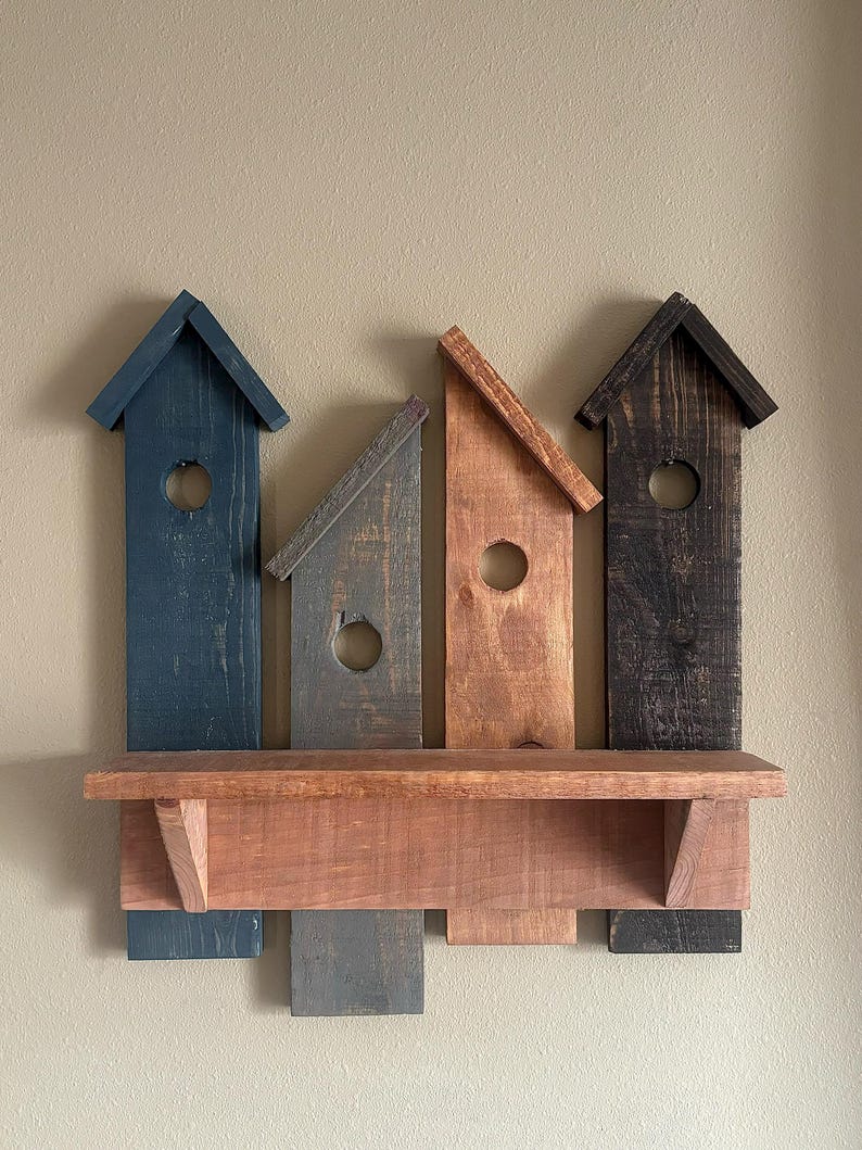 Wooden Birdhouse Shelf | Farmhouse Shelf | Reclaimed Wood Pallet Shelf ...