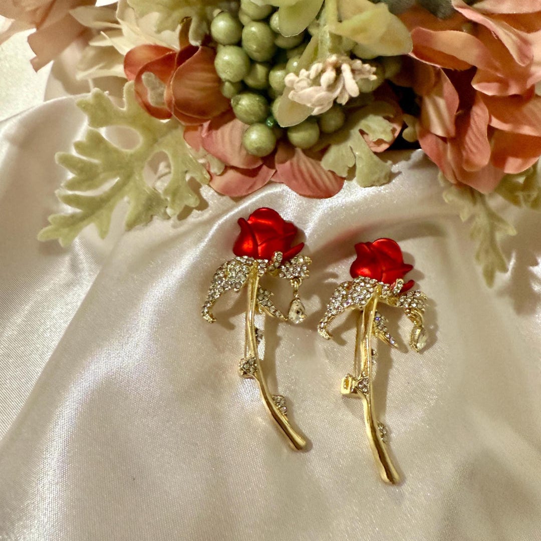 Red Rose Crystal Statement Jewelry Set, Elegant Floral Gift - Etsy