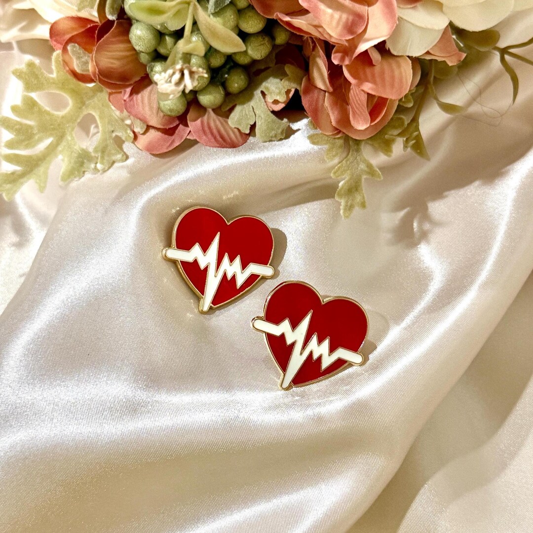 Red Heartbeat Enamel Pin Set, Medical Heart Pins, Love Symbol Jewelry ...
