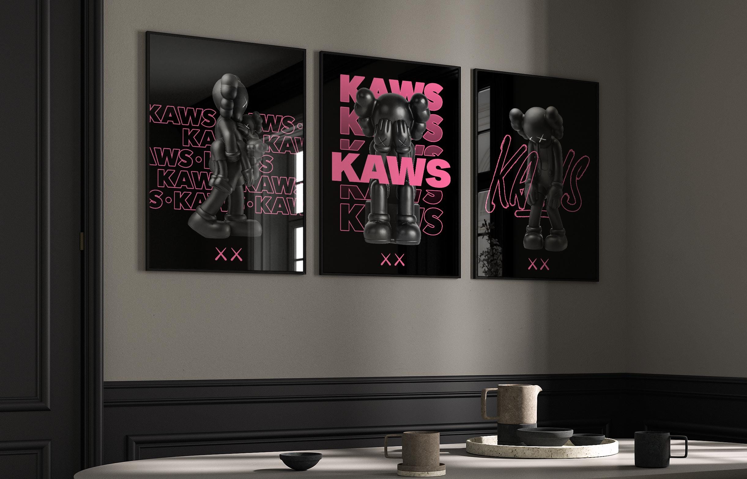 PINK KAWS Poster Set of 3 HYPEBEAST Decor Kaws Prints Hypebeast Wall ...