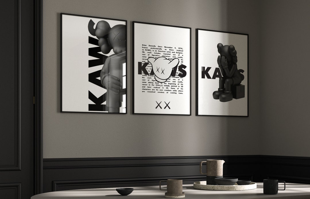 Hypebeast Room Decor Set of 3 Black Kaws Wall Art Kaws Figure Printable ...