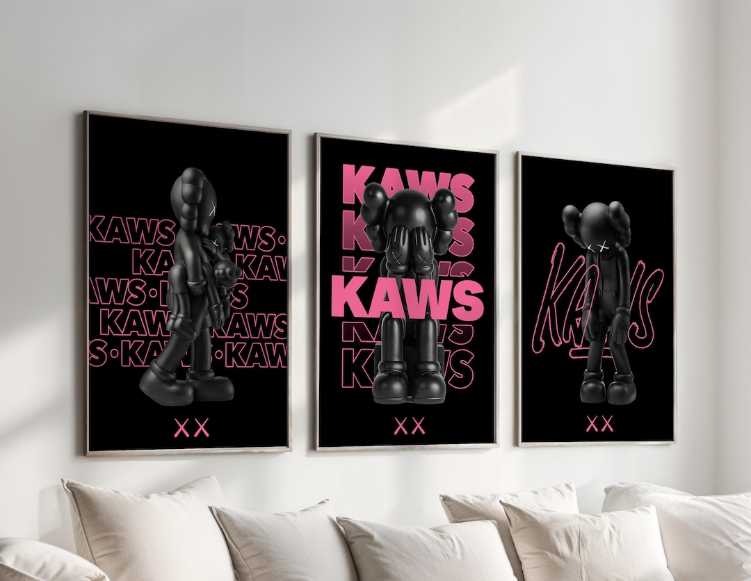 PINK KAWS Poster Set of 3 HYPEBEAST Decor Kaws Prints Hypebeast Wall ...