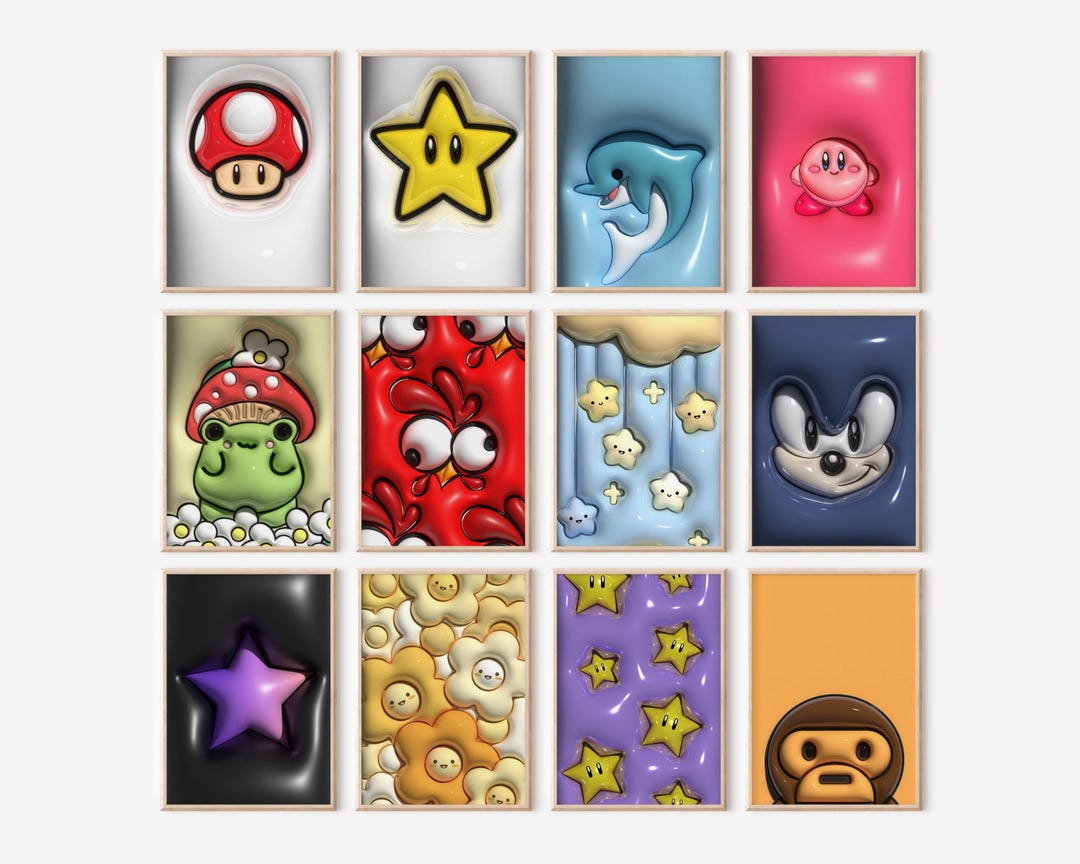 3D Hypebeast Wall Art Set of 12 Kaws Poster Y2K Wall Decor Digital ...