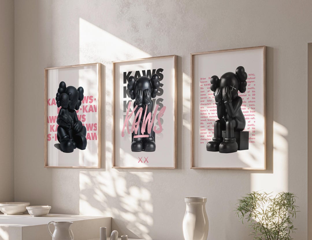 Pink KAWS Poster Set of 3 - HYPEBEAST Wall Art Graffiti Hypebeast Toys ...
