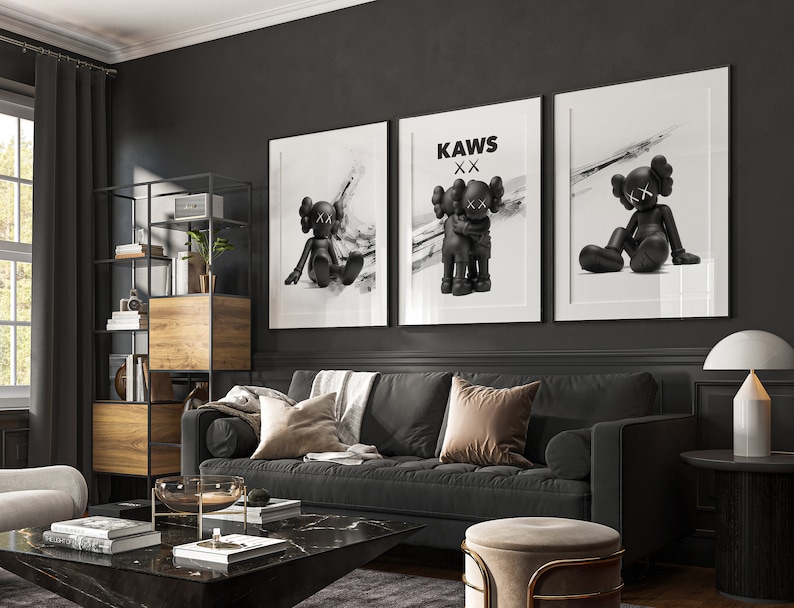 Black KAWS Poster HYPEBEAST Set of 3 Urban Street Art Prints Modern ...