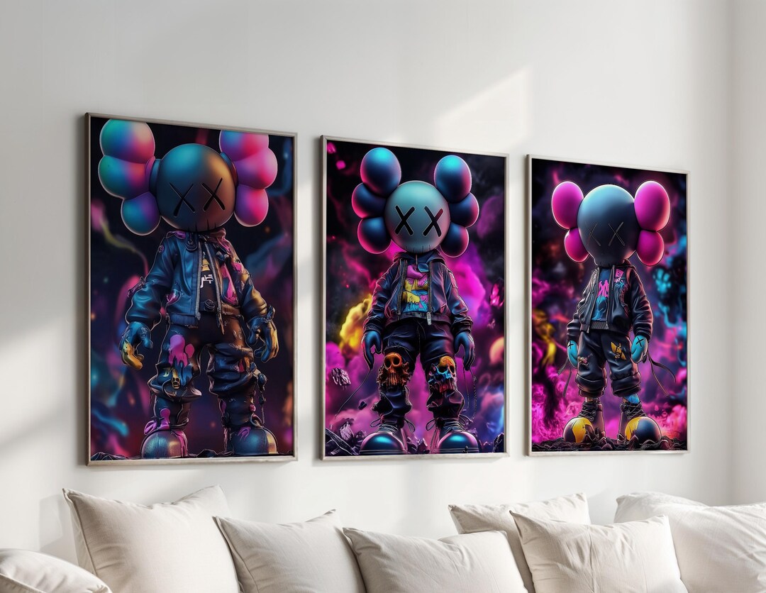 KAWS Poster Gaming Wall Art Set of 3 Kaws Wall Art HYPEBEAST Room Decor ...