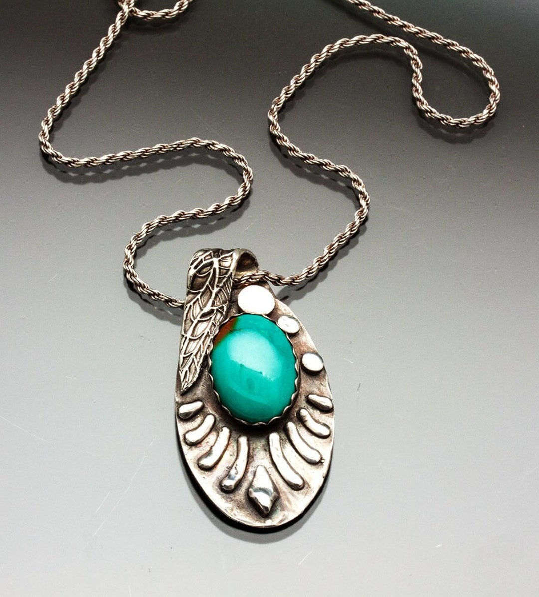 Silver Leaf and Turquoise Pendant Necklace | Woman Owned | Oregon ...