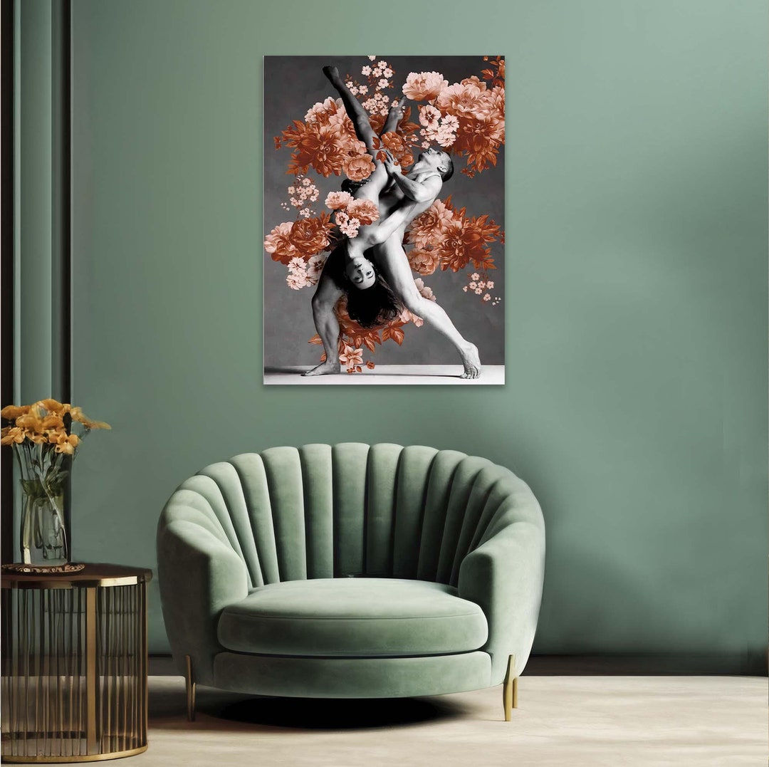 Artistic Nude Canvas Poster, Erotic Wall Art, Floral Dancers Aesthetic ...