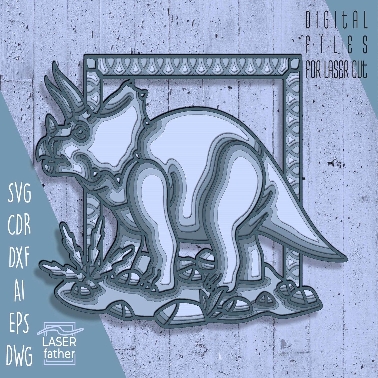 Triceratops SVG, Dinosaur Laser Cut File, 3D Layered Art, Dino DXF ...