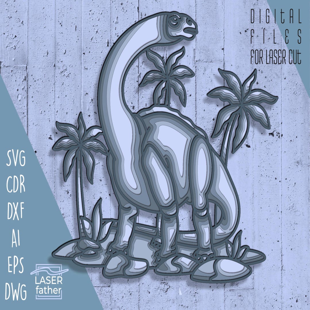 Brachiosaurus SVG, Multilayer Laser Cut, Dinosaur Vector, Jurassic ...