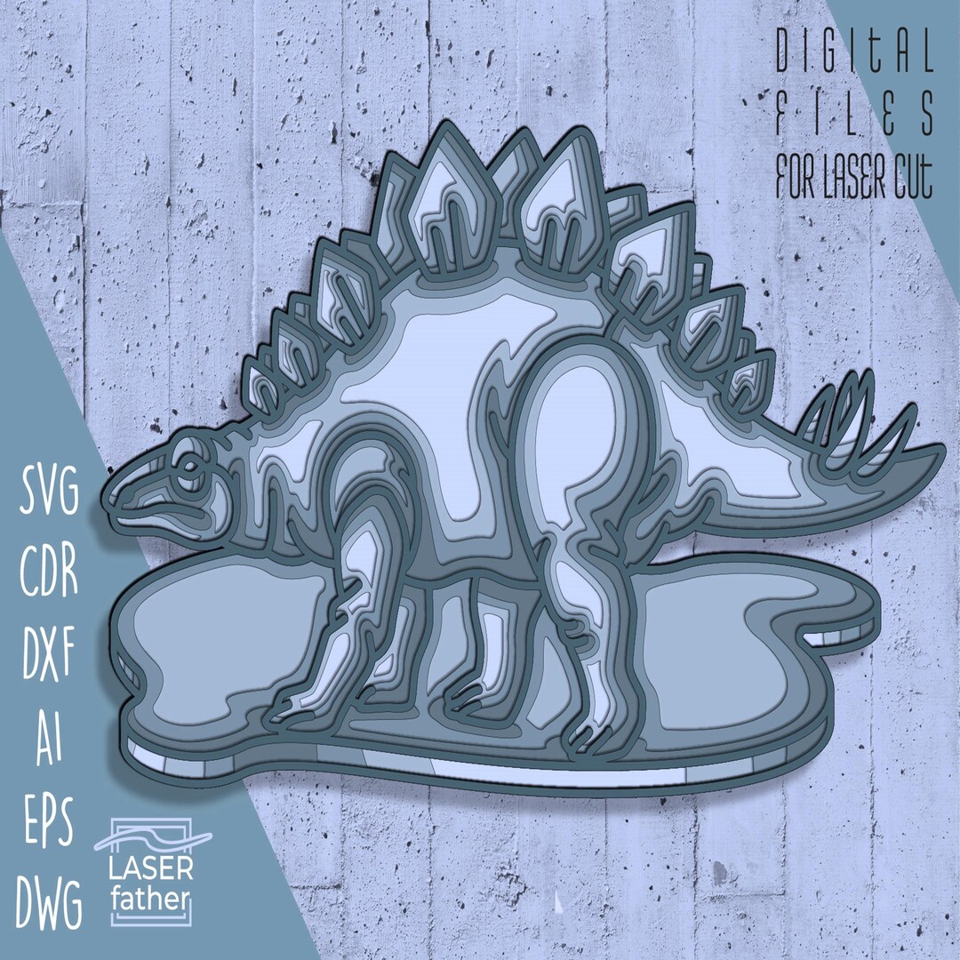 Dinosaur Vector, Jurassic SVG, Multilayer Laser Cut, Dino DXF, Digital ...