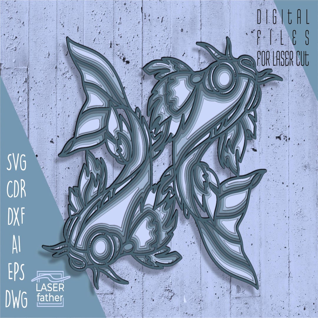Fish Laser Cut, Sea Creatures SVG, Yin Yang Fish, Multilayer Template ...