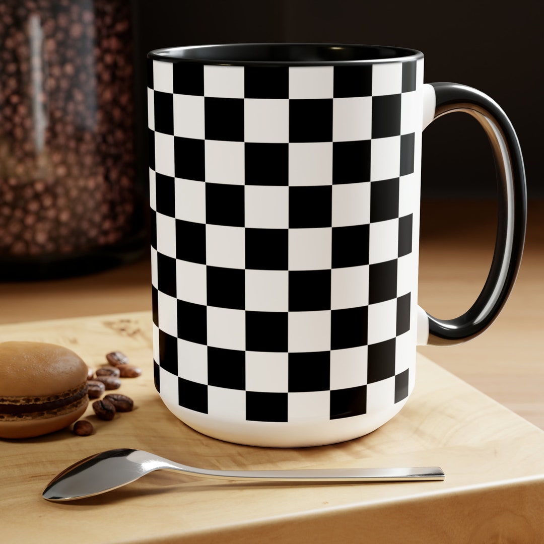 Black and White Checkerboard Pattern Two-tone Coffee Mugs, 15oz - Etsy