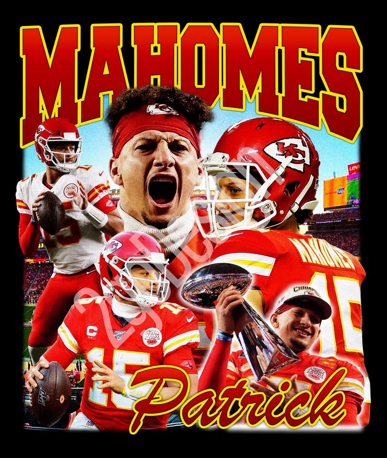 Retro Patrick Mahomes Bootleg Shirt Design: 90s Football PNG (digital ...