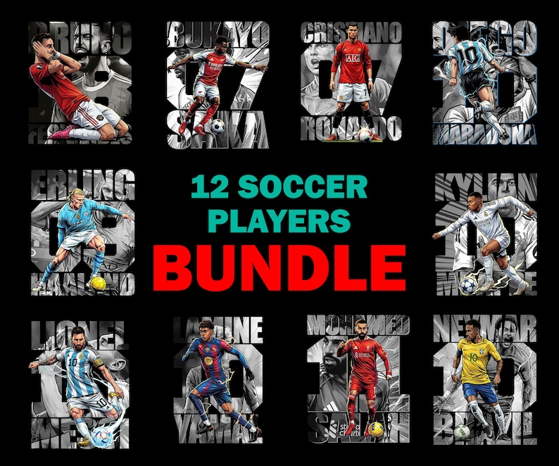 Paquete de 12 imágenes PNG de jugadores de fútbol: estampado de ...