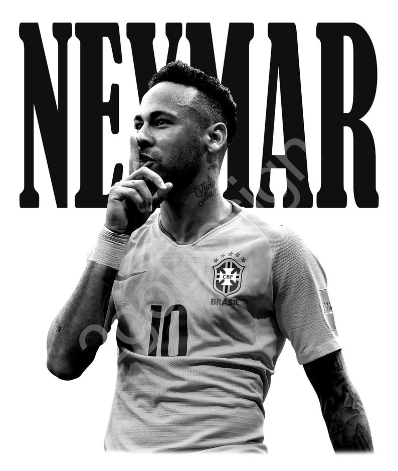 Monochrome Neymar Tshirt Design Png Digital Download, Football Soccer ...