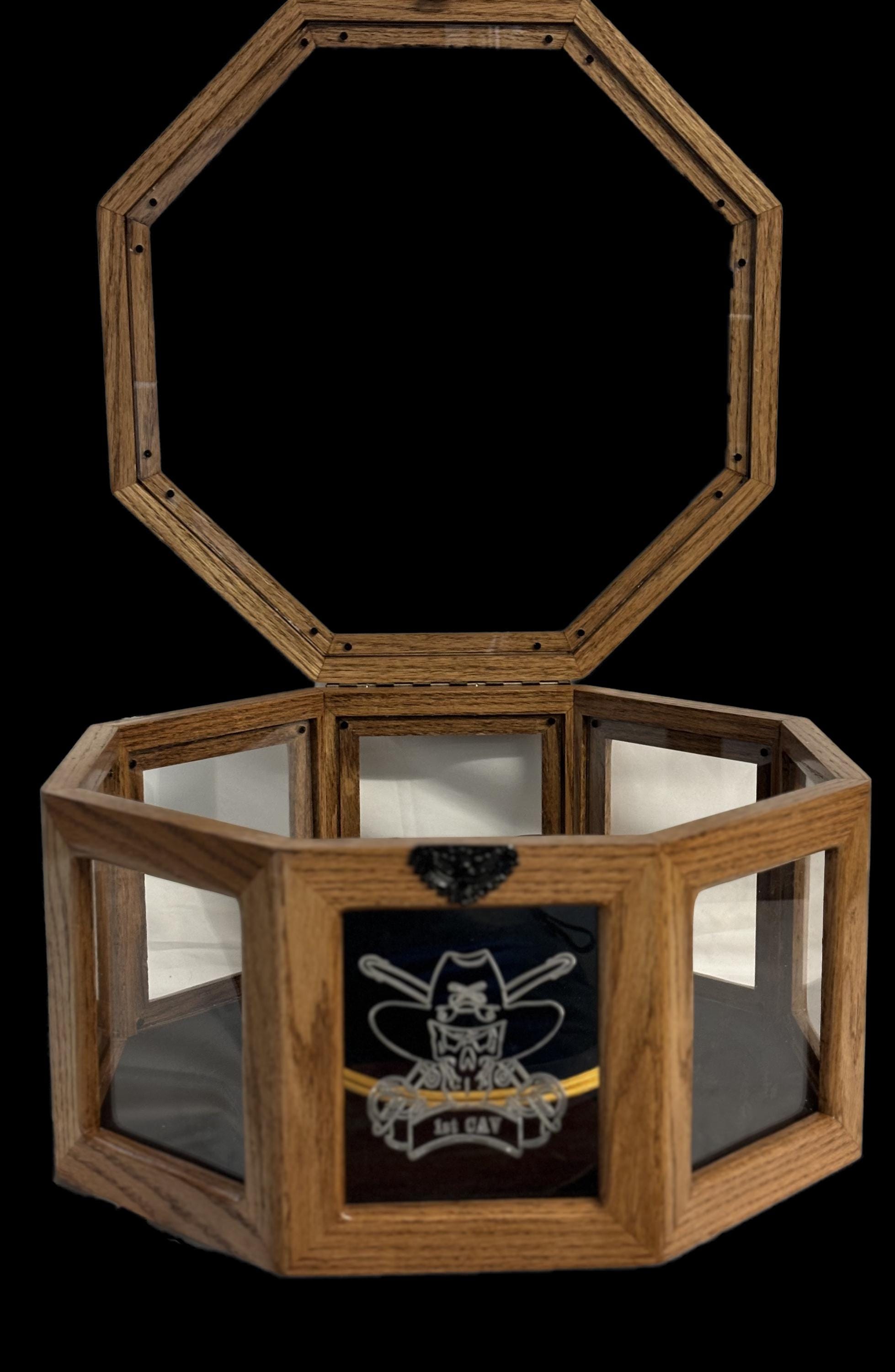 Large Oak Octagon Hat Display Case/ Without Plexiglass Etching - Etsy