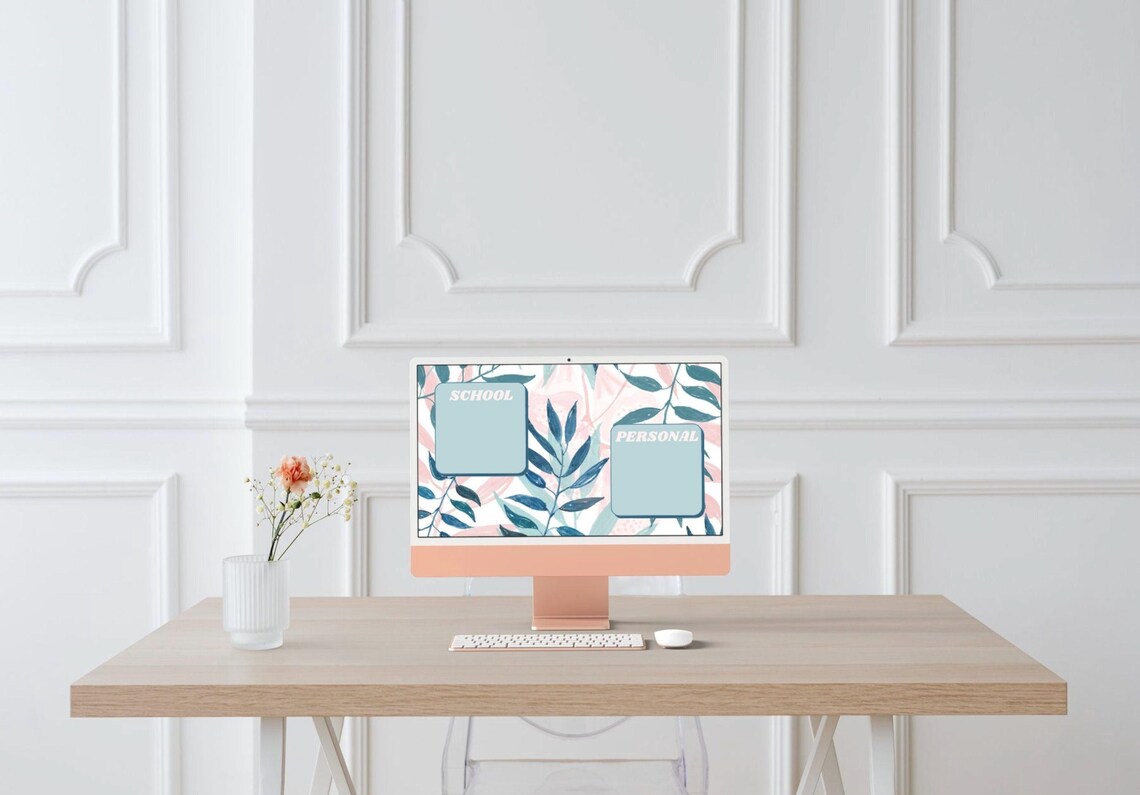 Desktop Wallpaper Green and Pink Leaves Floral Separate Boxes for ...