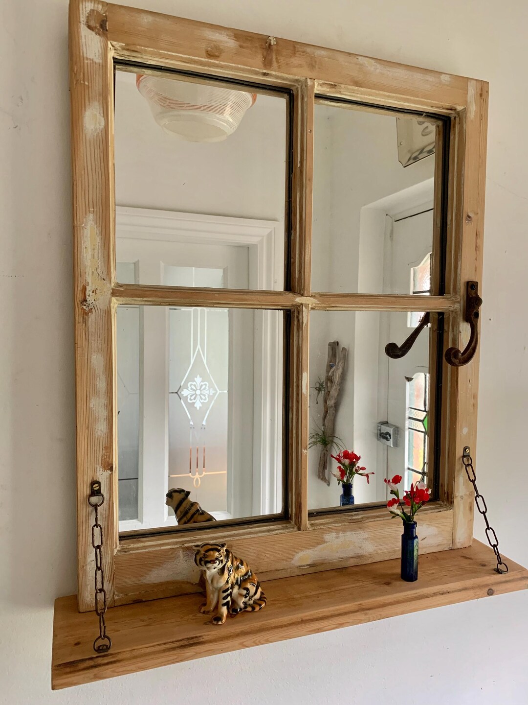 Antique Window Mirror /mirror With Shelf/pine Mirror/window Mirror ...