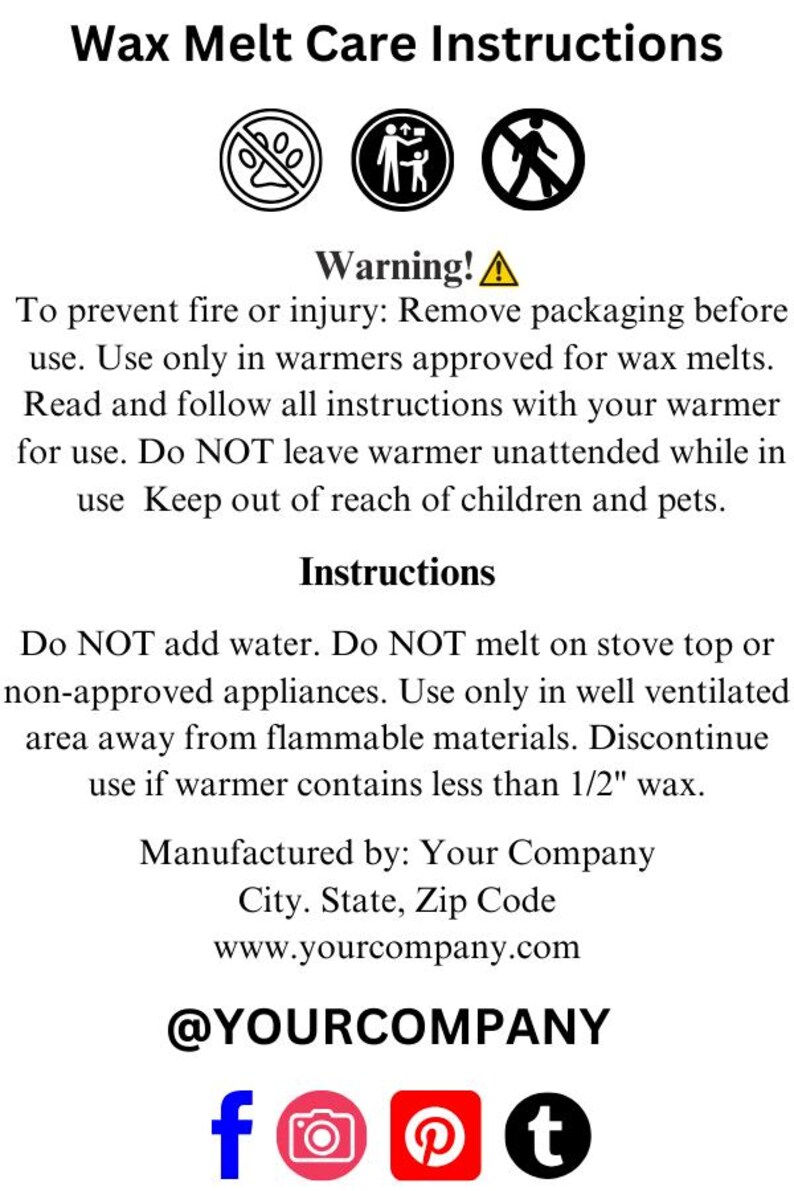 Wax Melt Warning Label Template: 2x3 Inch Canva Editable (digital ...