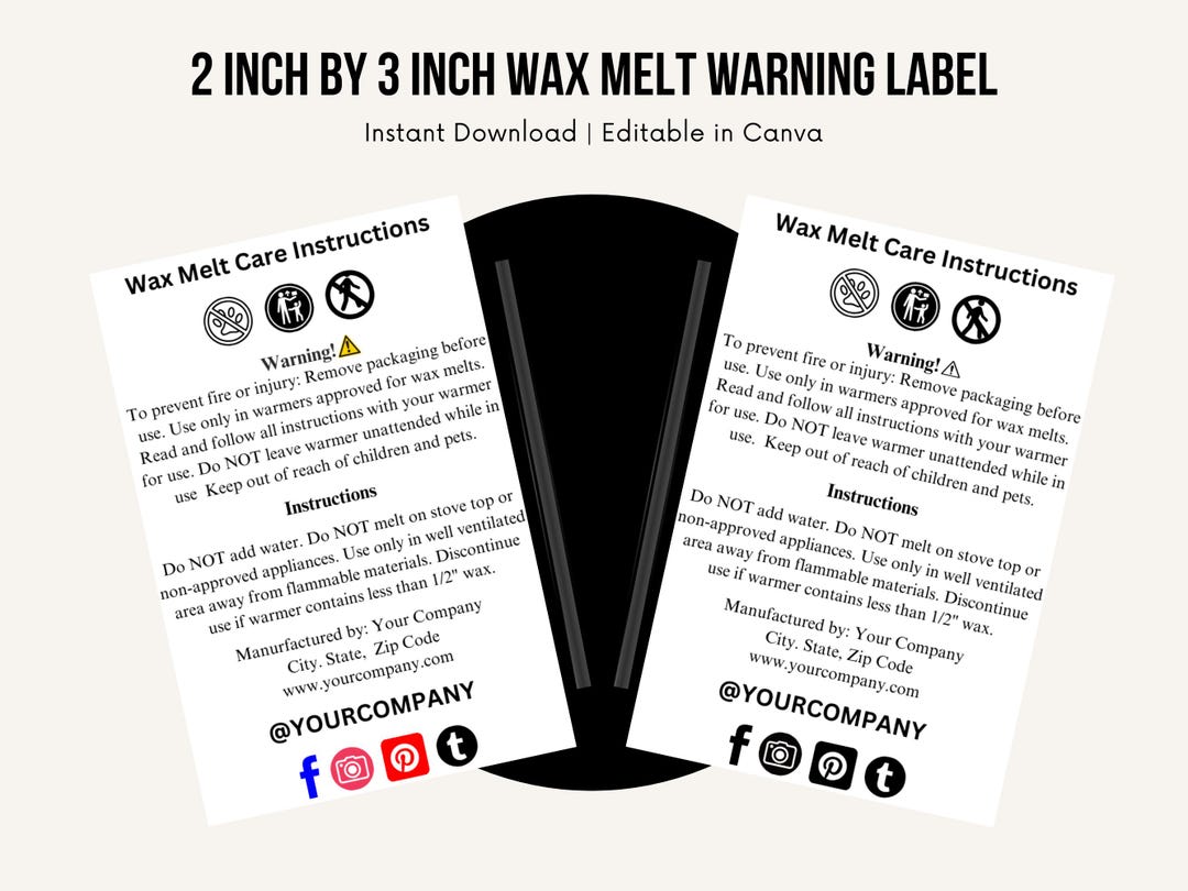 Wax Melt Warning Label Template: 2x3 Inch Canva Editable (digital ...