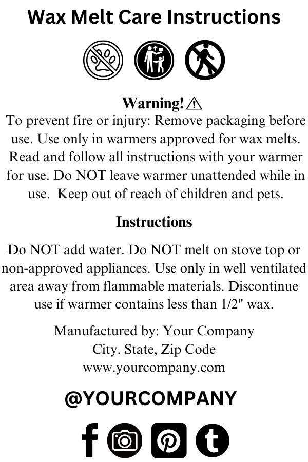Wax Melt Warning Label Template: 2x3 Inch Canva Editable (digital ...