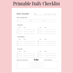 Daily Planner Printable - Daily Checklist Printable - Printable Daily ...