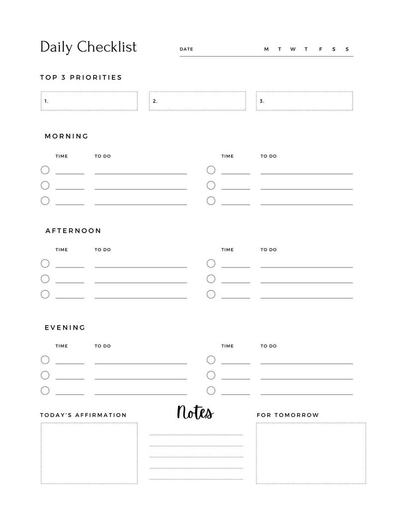 Daily Planner Printable - Daily Checklist Printable - Printable Daily ...