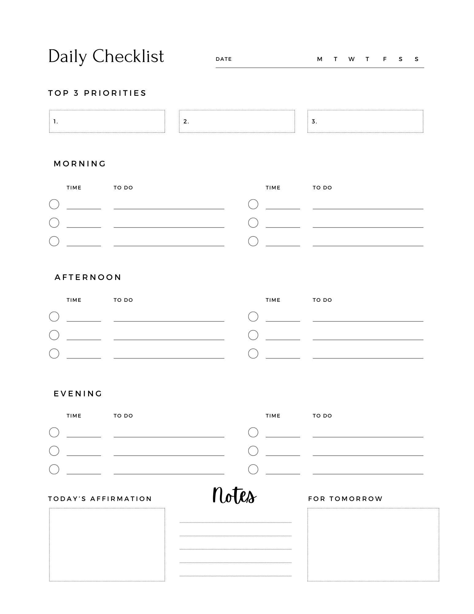 Daily Planner Printable - Daily Checklist Printable - Printable Daily ...