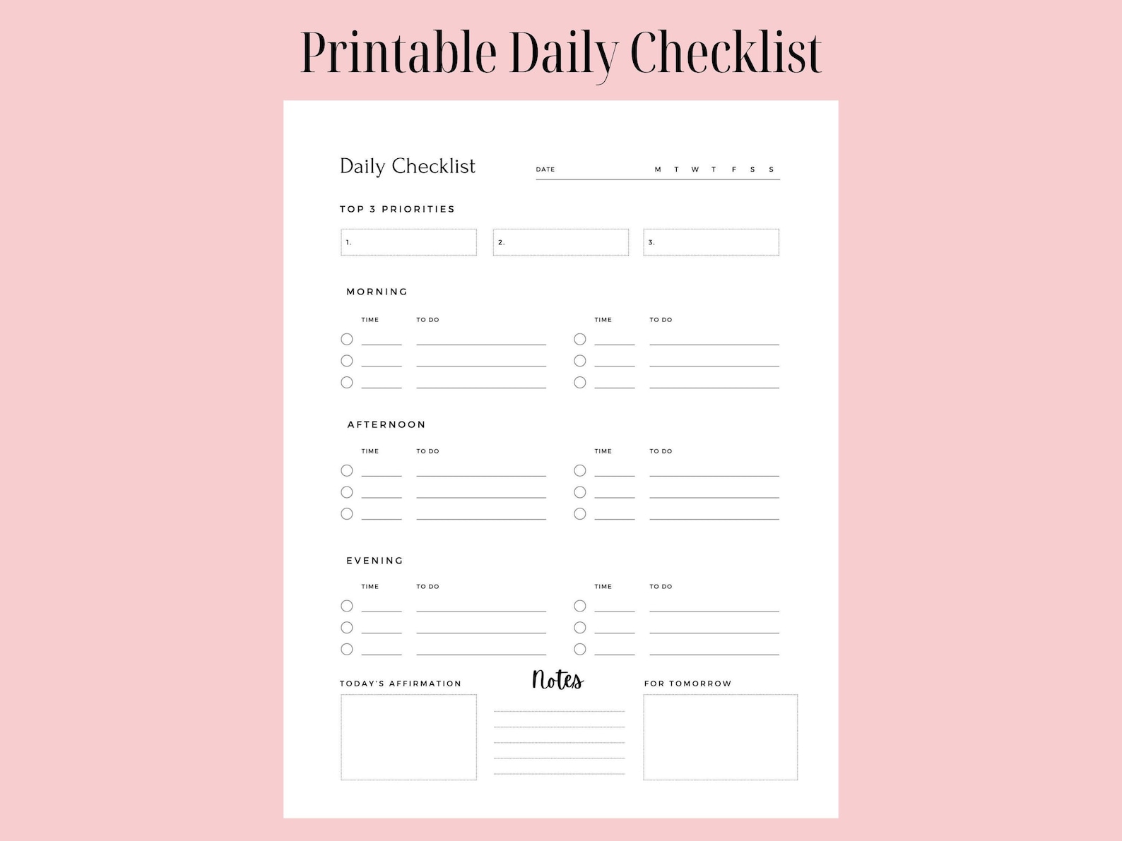 Daily Planner Printable - Daily Checklist Printable - Printable Daily ...