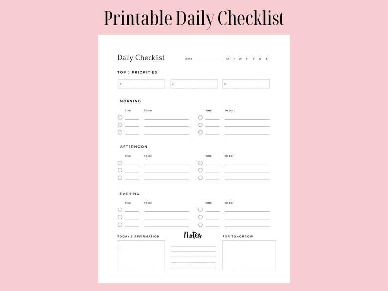 Daily Planner Printable - Daily Checklist Printable - Printable Daily ...
