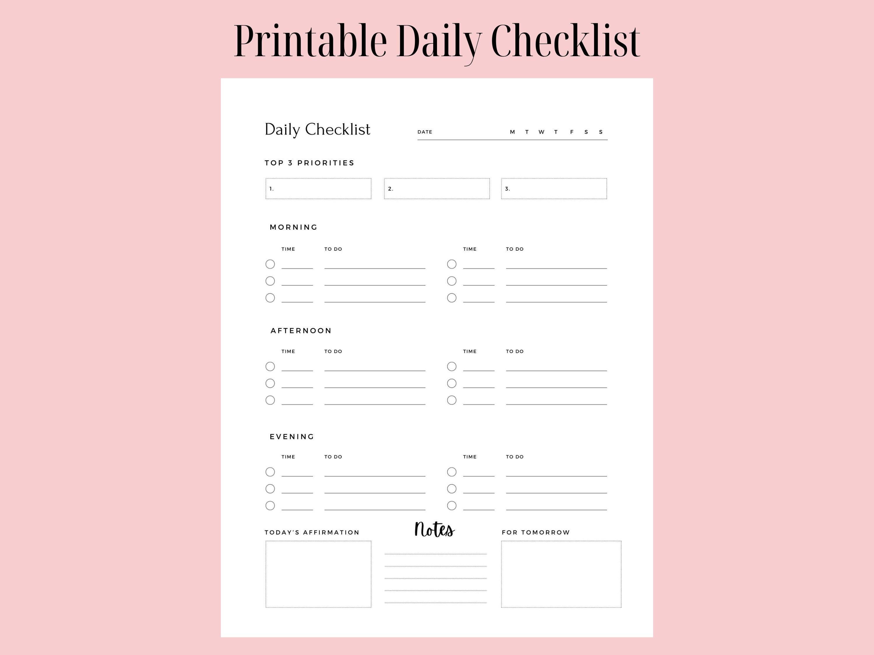 Daily Planner Printable - Daily Checklist Printable - Printable Daily ...