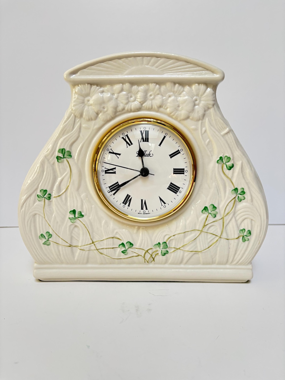 Vintage Belleek Irish Porcelain Mantel Clock – Shamrock Design ...