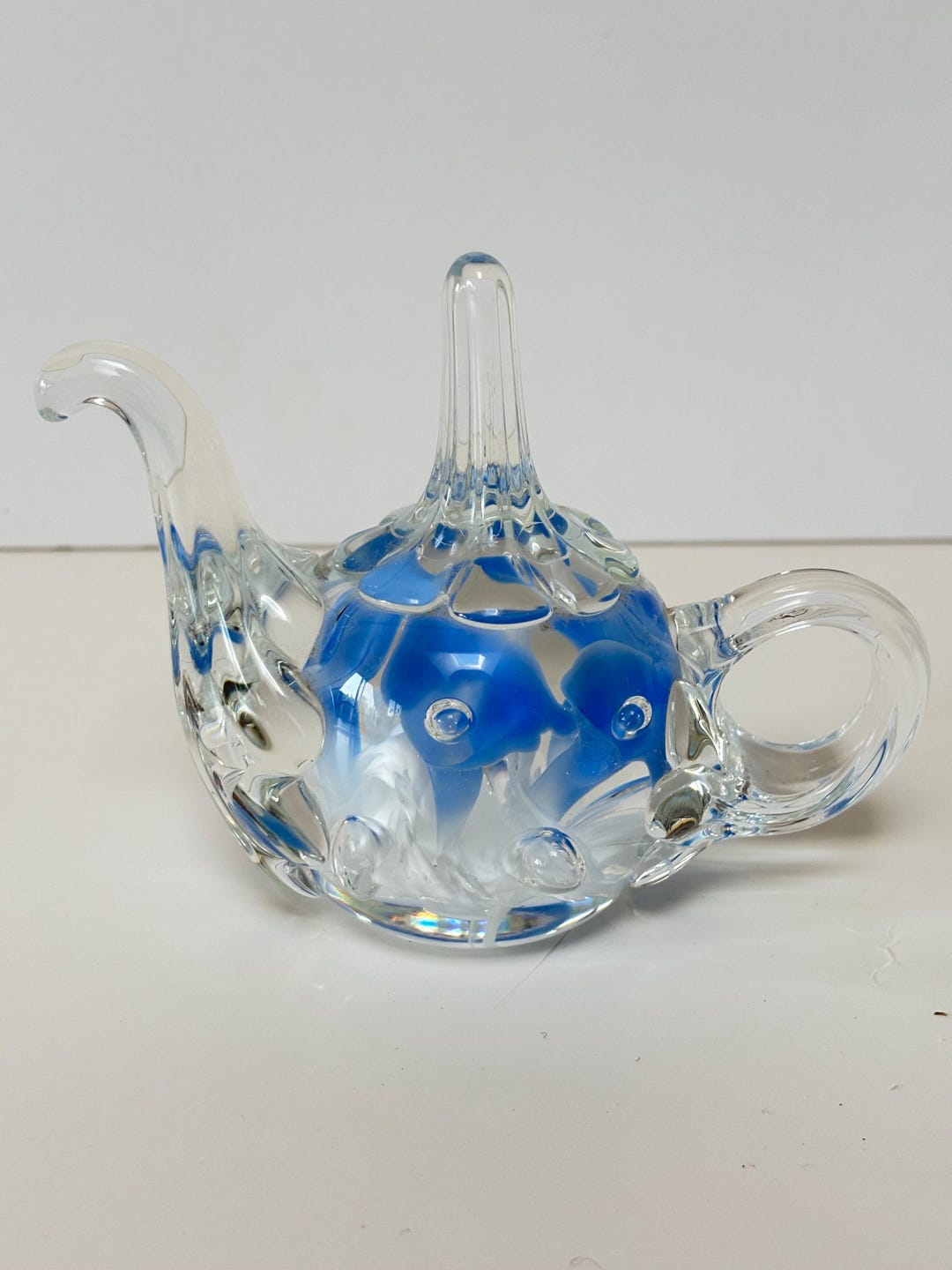 Vintage Joe Rice Hand-blown Glass Teapot Paperweight – Blue Flowers - Etsy