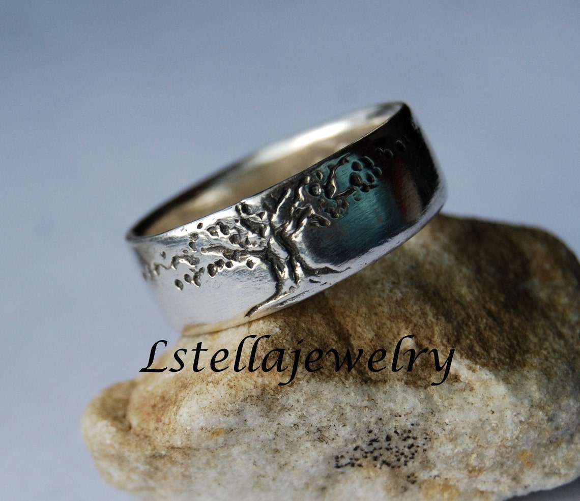 Tree Band Set / Tree of Life / 8mm wedding Bands / Silver Tree | Etsy