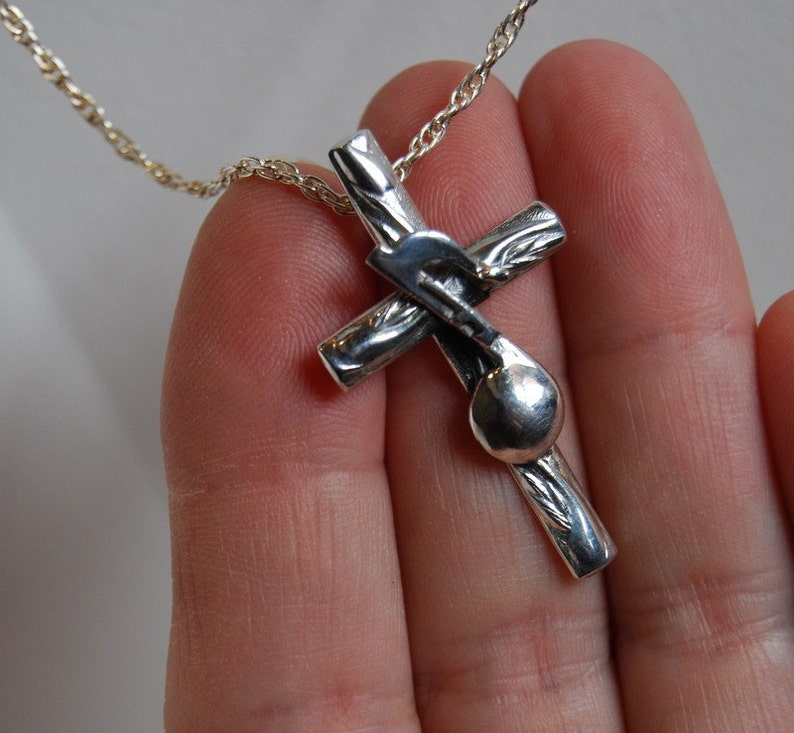 Silver Cross Pendant / Musical Note With Cross / Sterling Rope - Etsy