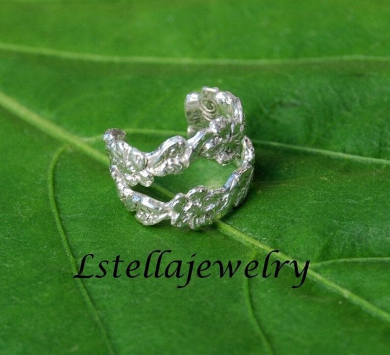 Floral Ear Cuff / Flower Leaf Cuff / Sterling Silver Cuff / - Etsy