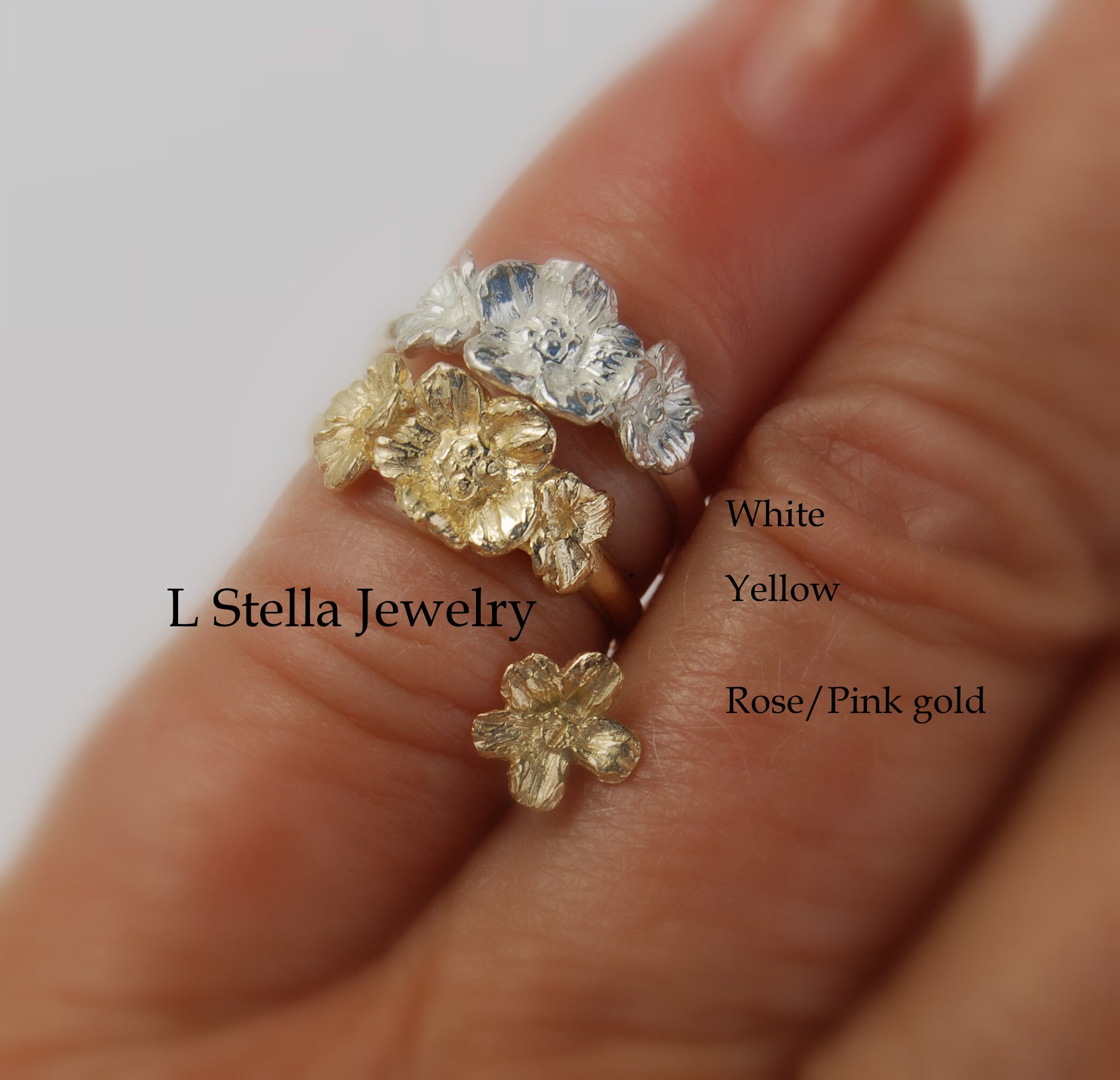 Gold Flower Pinky Ring / 14k Floral Ring / Forget Me Not Ring/ | Etsy