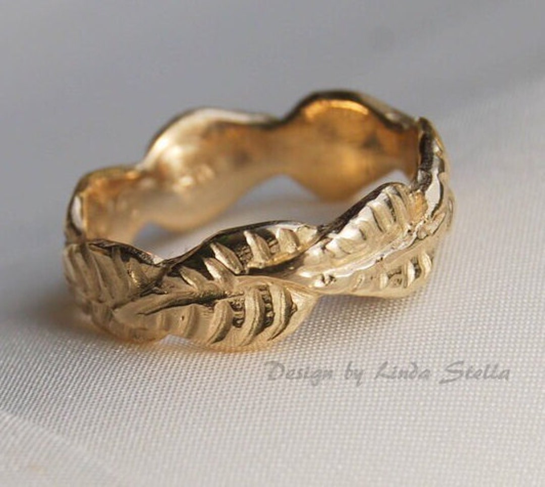 Leaf Pattern Band / 5mm 14K Gold Band / Women's Leaf Band - Etsy