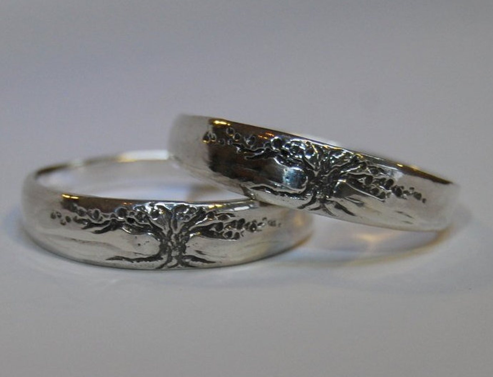 Tree of Life Band Set /tapered Silver Bands / Sterling Wedding - Etsy