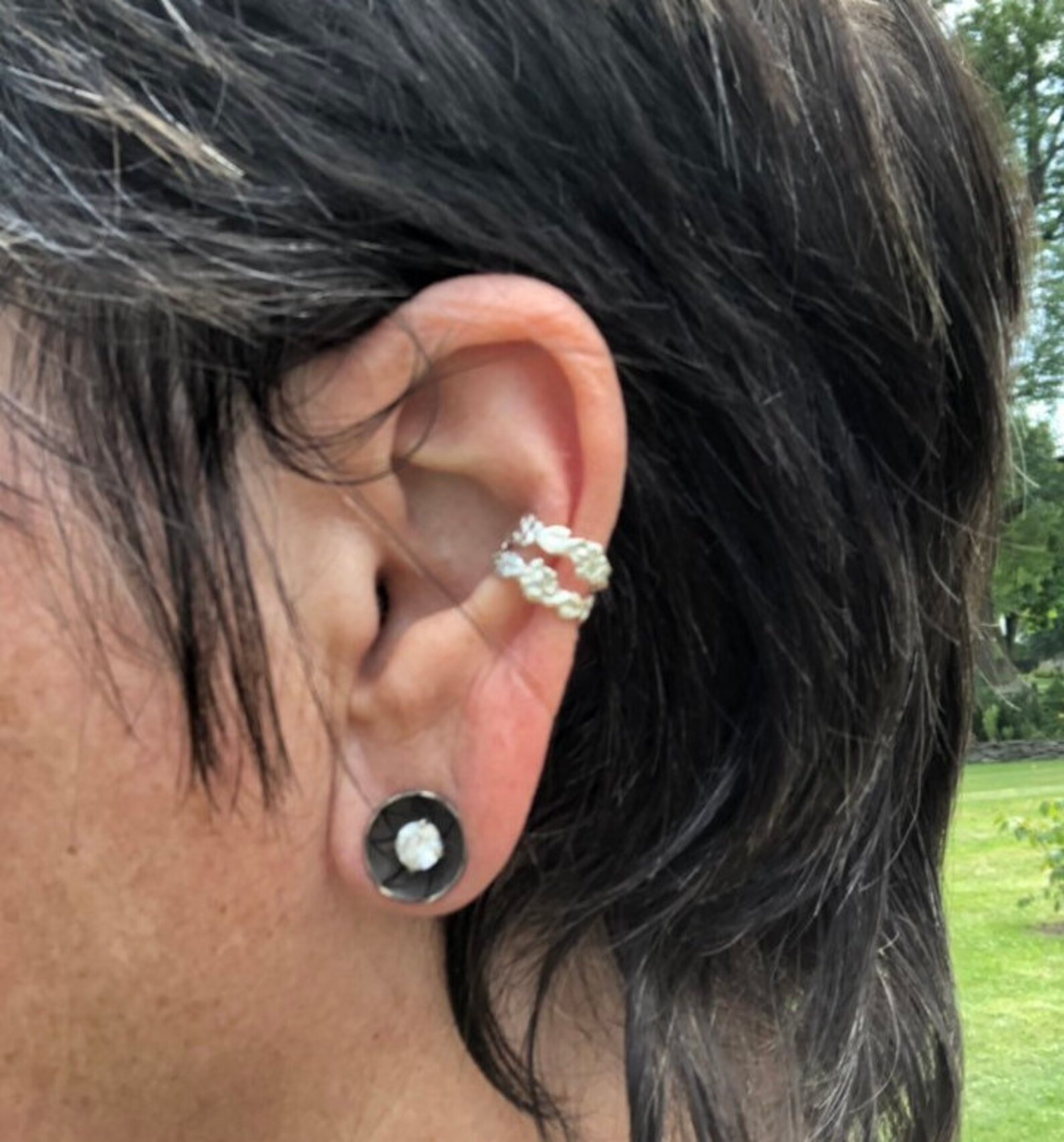 Floral Ear Cuff / Flower Leaf Cuff / Sterling Silver Cuff / - Etsy