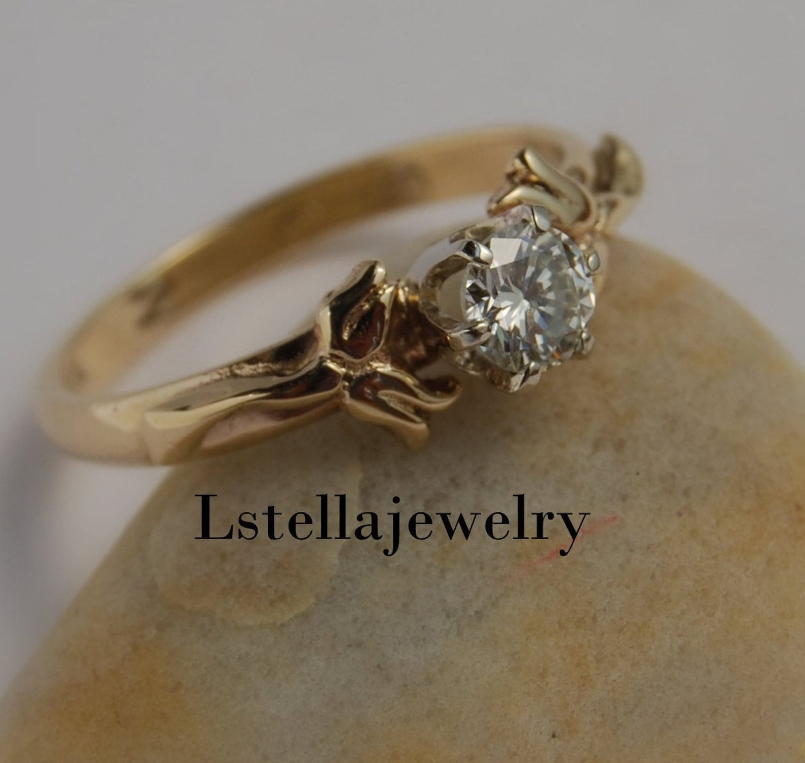Floral Engagement Ring / 14K Gold Ring / Half Carat Stone / - Etsy