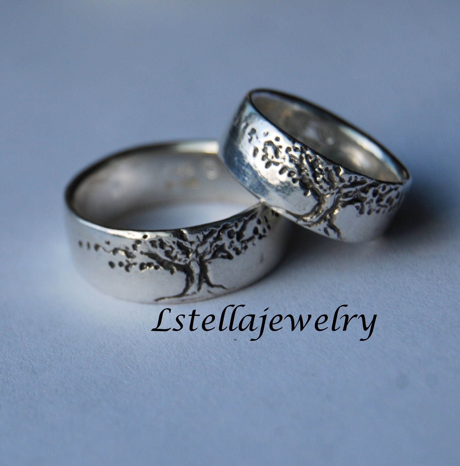 Tree Band Set / Tree of Life / 8mm Wedding Bands / Silver Tree - Etsy