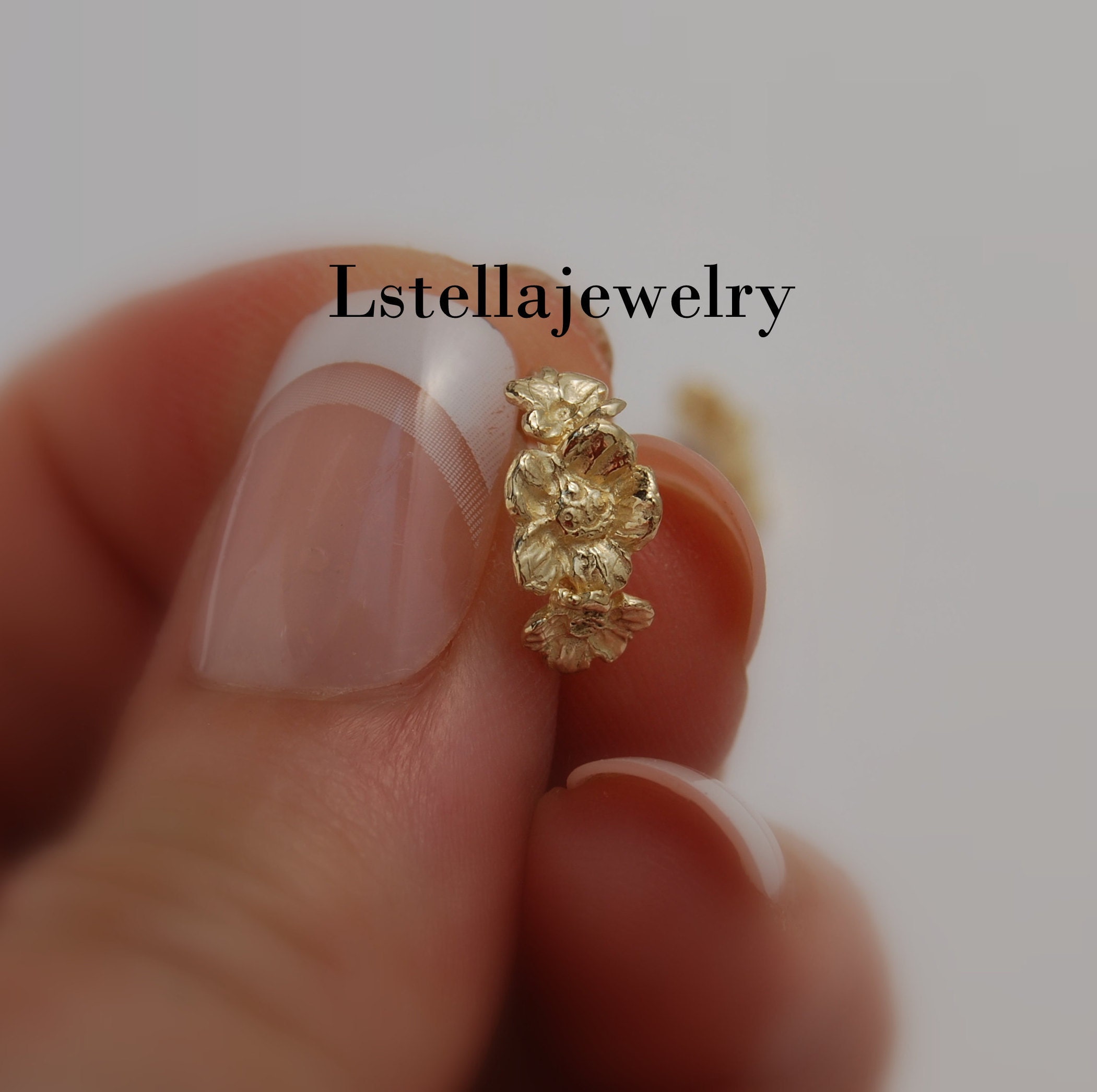 Gold Flower Pinky Ring / 14k Floral Ring / Forget Me Not Ring/ | Etsy
