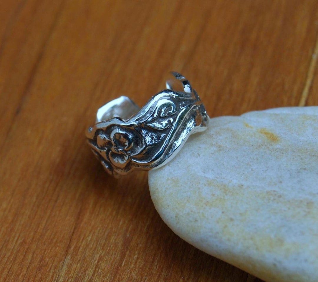 Pierced Ear Cuff Flower Garden Cuff Antiqued Silver Leaf Vines Floral ...