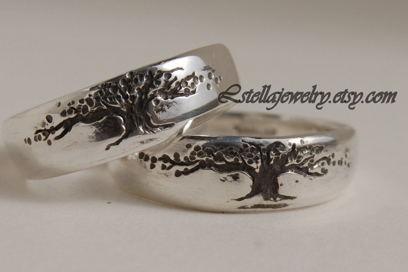 Tree of Life Band Set /tapered Silver Bands / Sterling Wedding | Etsy