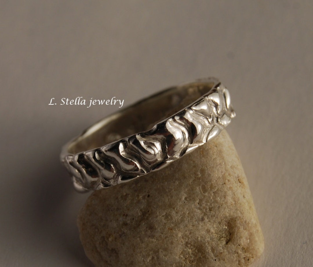 Leather Texture Band / Stack-able Silver Band / Wedding Band / 5mm ...