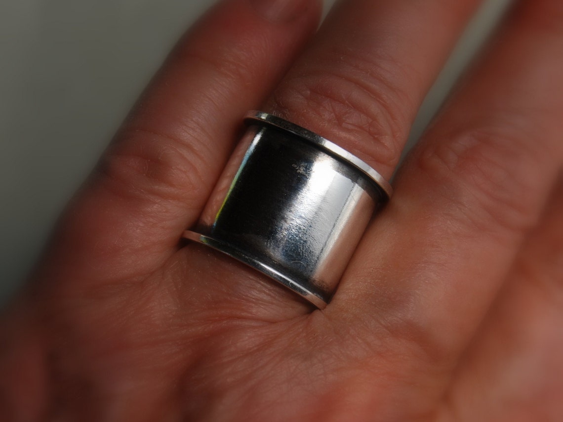 Wide Sterling Ring Adjustable Silver Ladies Ring Sleek Design Ring ...
