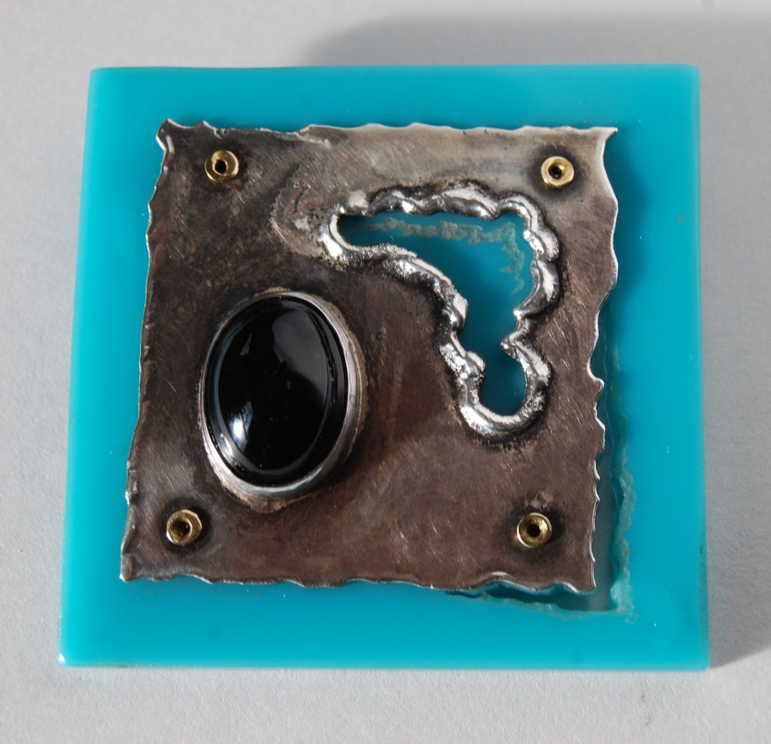 Black Onyx Modern Retro Pin, Plexiglass With Sterling, One-of-a-kind ...